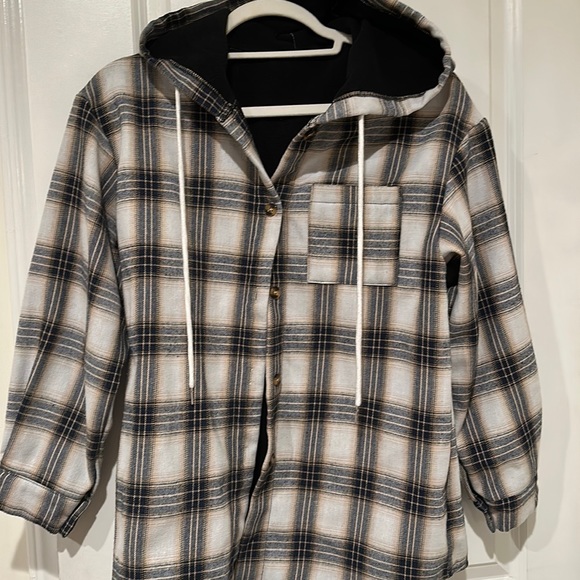 SHEIN | Tops | Hooded Flannel With Light Fleece Lining | Poshmark